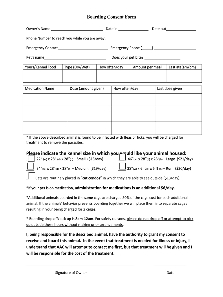 Fillable Online Boarding Consent Form - Advanced Animal Care Fax Email ...