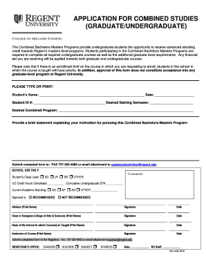 Fillable Online regent APPLICATION FOR COMBINED STUDIES Fax Email Print ...