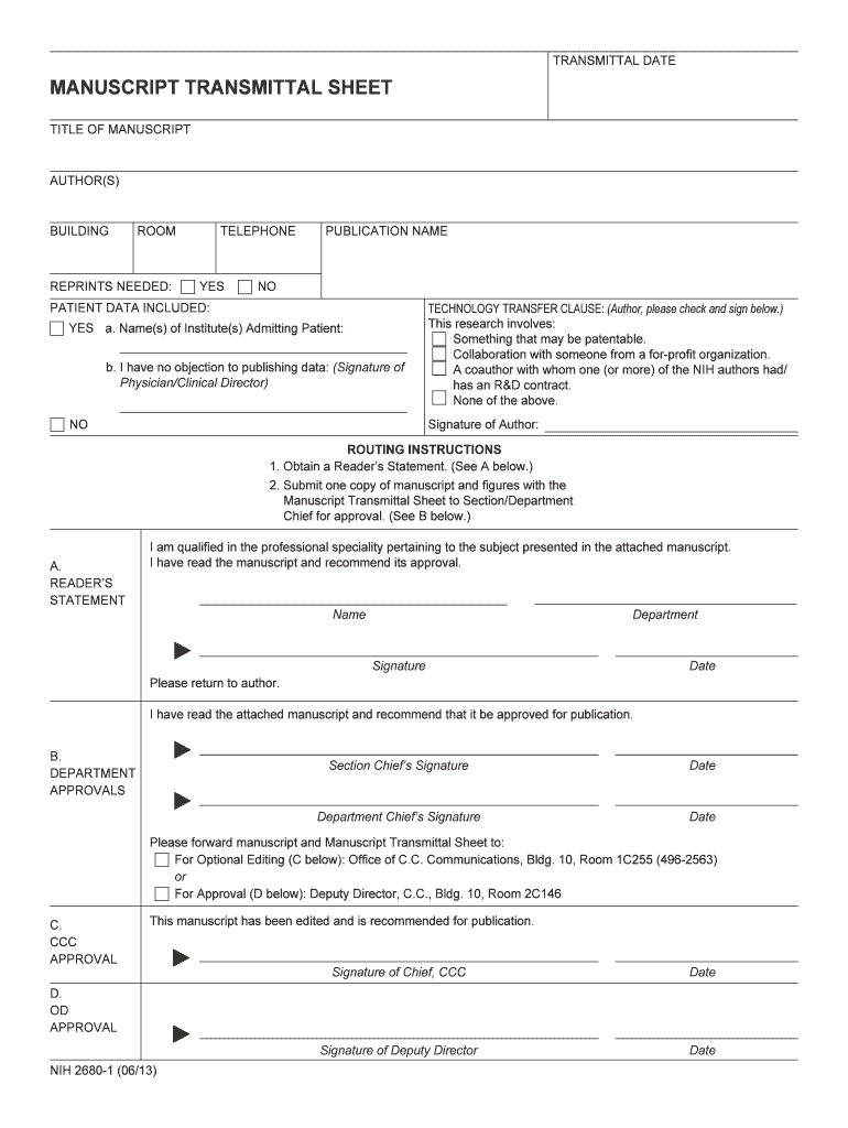 Fillable Online oma od nih MANUSCRIPT TRANSMITTAL SHEET - omaodnihgov Fax Email Print - pdfFiller