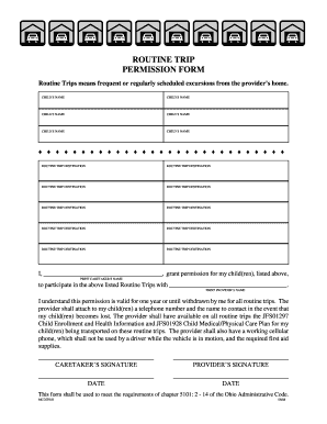 Fillable Online ROUTINE TRIP PERMISSION FORM - Muskingum County ...