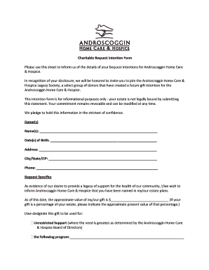 Fillable Online ahch Charitable Bequest Intention Form - ahchorg Fax ...