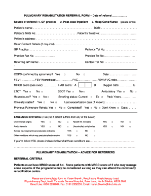 Fillable Online api gp northumbria nhs PULMONARY REHABILITATION ...
