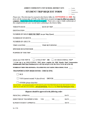 Fillable Online Principal STUDENT TRIP REQUEST FORM Transportation Fax ...