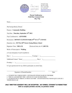 Fillable Online Parent Notification Field Day Consent Form Day Trip Fax ...