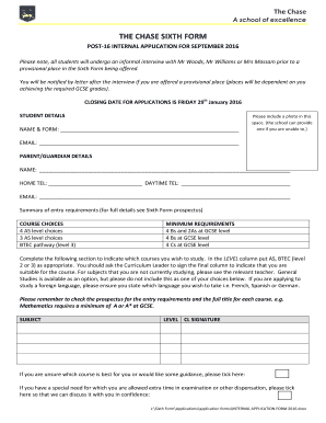 Fillable Online chase worcs sch THE CHASE SIXTH FORM - The Chase School ...