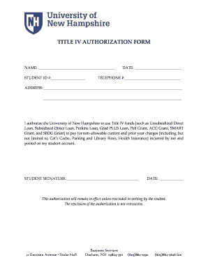 Fillable Online unh Title iv authorization form - University of New ...
