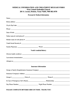 Fillable Online MEDICAL INFORMATION AND TREATMENT RELEASE FORM First ...