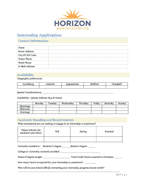Fillable Online Internship Application - Horizon Behavioral Health Fax ...