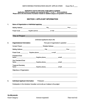 Fillable Online SHEVCHENKO FOUNDATION GRANT APPLICATION Grant File Fax Email Print - pdfFiller