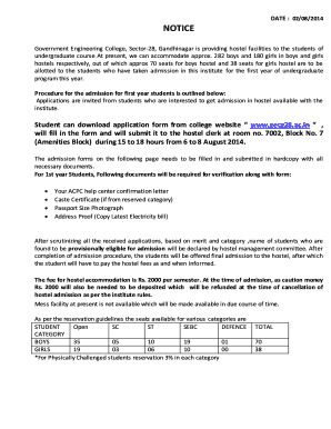 Fillable Online gecg28 ac Hostel Admission First Year Form and ...