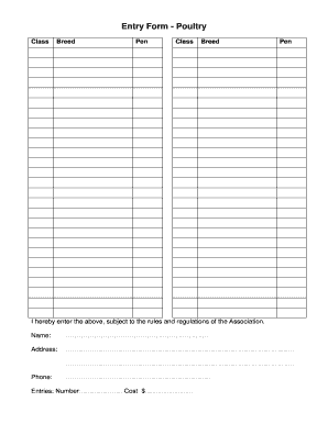 Fillable Online Entry Form - Poultry - Nabiac Fax Email Print - pdfFiller