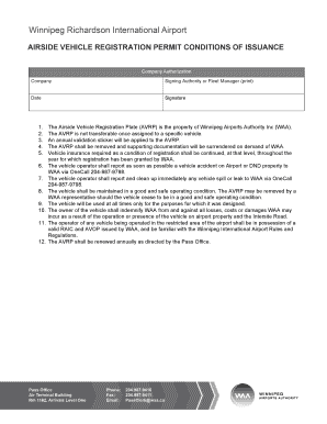 Fillable Online Form Airside Vehicle Registration Permit Conditions of ...