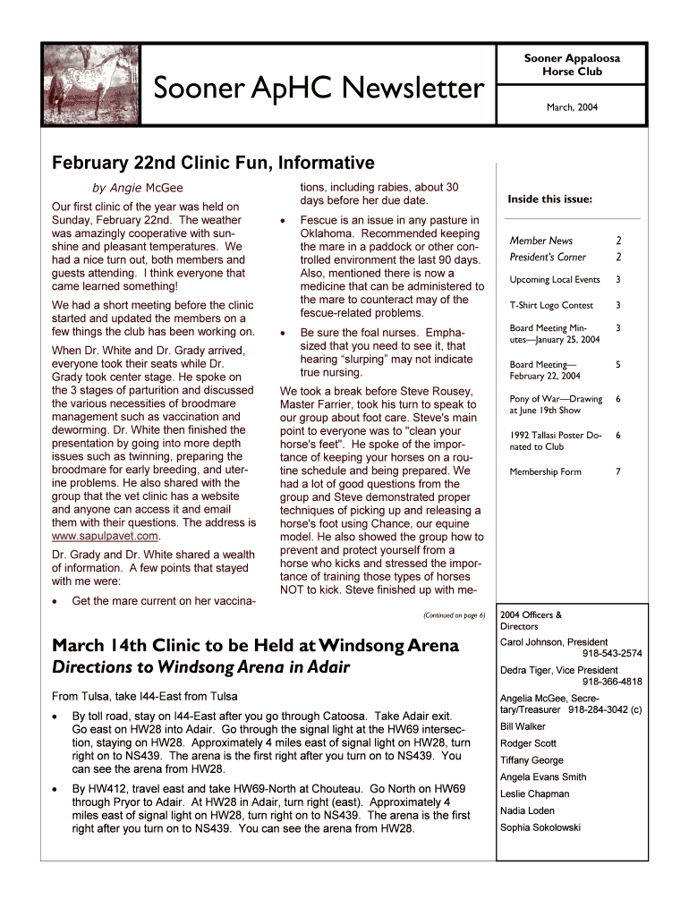 Fillable Online Sooner ApHC Newsletter Fax Email Print - pdfFiller