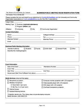 Fillable Online BUSINESS MEETING ROOM RESERVATION FORM. BUSINESS ...