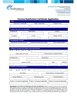 Fillable Online Torrens Subdivision Certificate Application Fax Email Print - pdfFiller