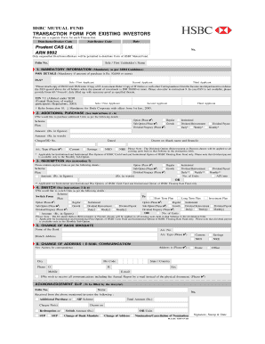 Fillable Online HSBC MUTUAL FUND TRANSACTION FORM FOR EXISTING ...