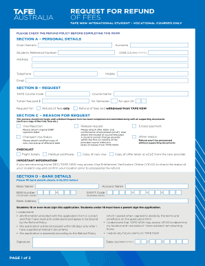 Fillable Online Refund Form - Vocational courses only Fax Email Print ...