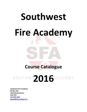 Fillable Online southwestfireacademy SFA 2016 Course Calendar PDF ...