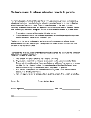 Fillable Online Student consent to release education records to parents ...