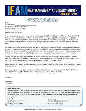 Fillable Online SAMPLE LETTER TO CONGRESS MINIMUM WAGE Your ...
