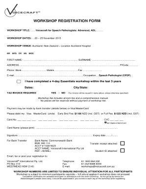 Fillable Online WORKSHOP REGISTRATION FORM - speechtherapyorgnz Fax ...