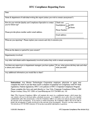 Fillable Online htcorp HTC Compliance Reporting Form - Human ...