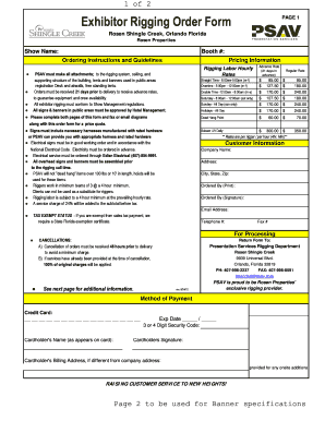 Fillable Online Exhibitor Rigging Order Form PAGE 1 - Golf Resort Orlando Fax Email Print ...