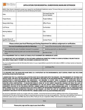 Fillable Online APPLICATION FOR RESIDENTIAL SUBDIVISION MAINLINE EXTENSION Fax Email Print ...