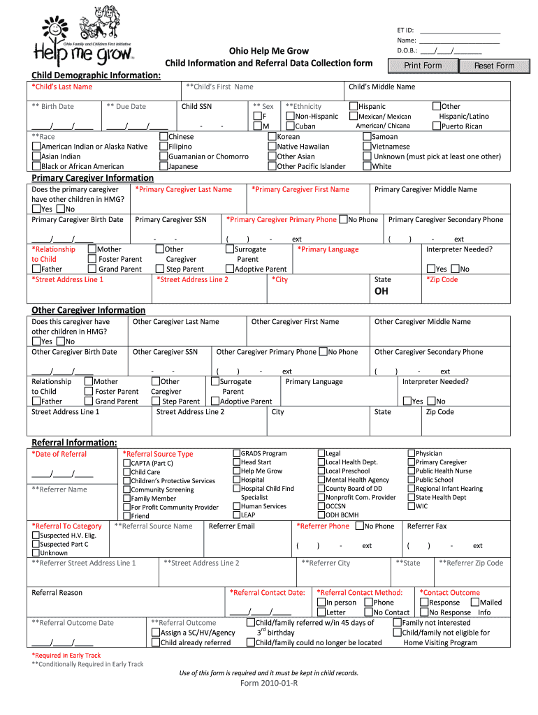 Fillable Online Name Ohio Help Me Grow DOB Child Information and Fax ...
