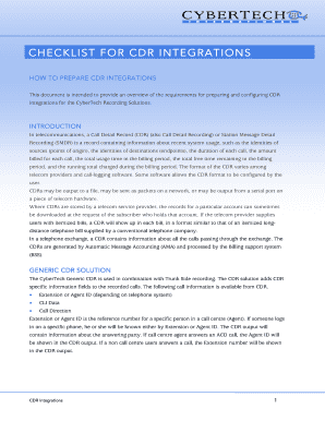 Fillable Online CHECKLIST FOR CDR INTEGRATIONS - sistascomtr Fax Email ...
