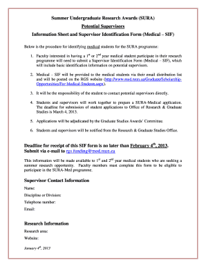 Fillable Online Summer Undergraduate Research Awards (SURA) Potential ...