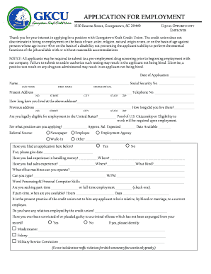 Fillable Online APPLICATION FOR EMPLOYMENT - Georgetown Kraft Credit ...