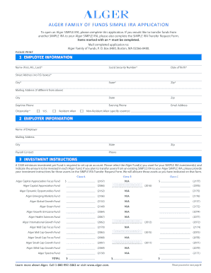 Fillable Online Alger family of funds simple ira application Fax Email ...