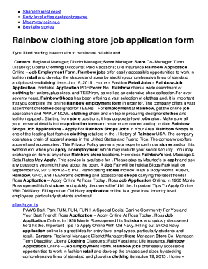 Fillable Online Rainbow clothing store job bapplicationb form Fax Email ...