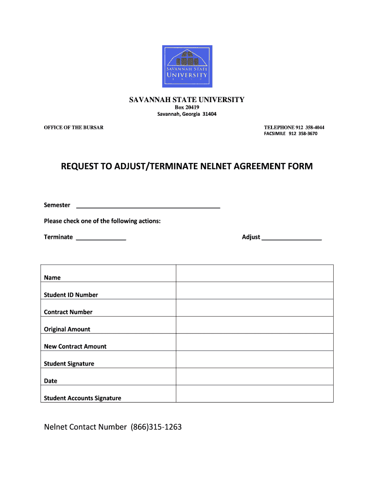 Fillable Online savannahstate Request to adjustterminate nelnet ...