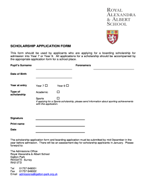 Fillable Online SCHOLARSHIP APPLICATION FORM - Boarding School Fax Email Print - pdfFiller