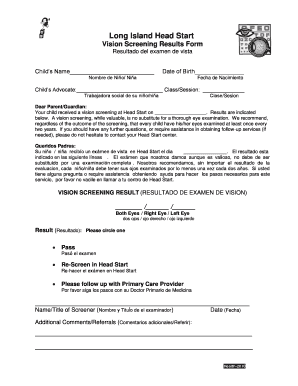 Fillable Online Long Island Head Start Vision Screening Results Form ...