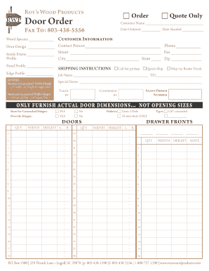 Fillable Online Door Order Formv2 - Roys Wood Products Fax Email Print ...