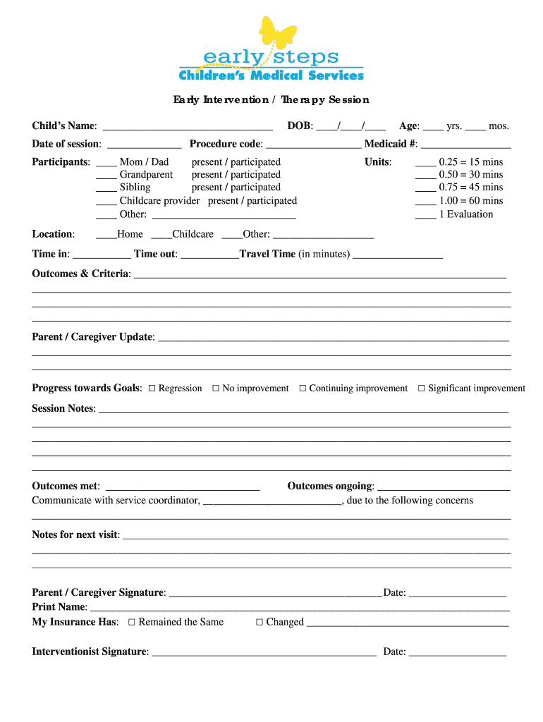 Fillable Online Early Intervention Therapy Session Fax Email Print ...