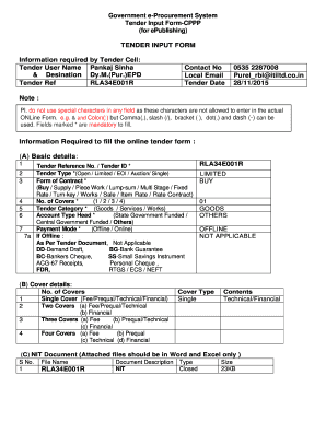 Fillable Online For ePublishing TENDER INPUT FORM Tender User Name Fax ...