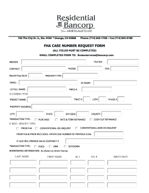Fillable Online LMB FHA CASE NUMBER REQUEST FORM - Bancorp Wholesale ...