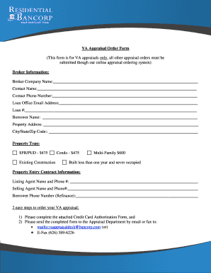 Fillable Online VA Appraisal Order Form Broker Information - Bancorp ...