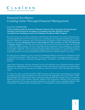 Fillable Online Financial Excellence Creating Value Through Financial ...