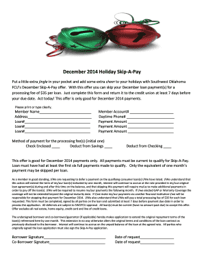 Fillable Online December 2014 Holiday Skip-A-Pay - swofcucom Fax Email Print - pdfFiller