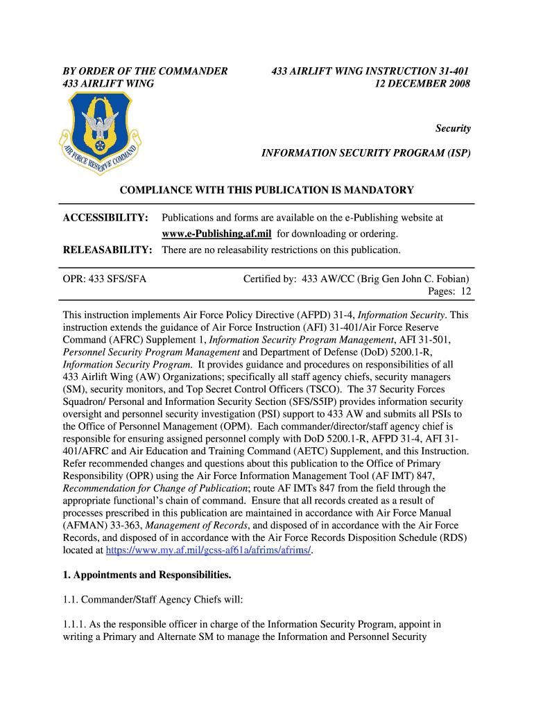 Fillable Online 433 AIRLIFT WING Fax Email Print - pdfFiller