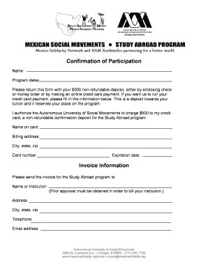 Fillable Online Confirmation of Participation form Mexico Fax Email ...