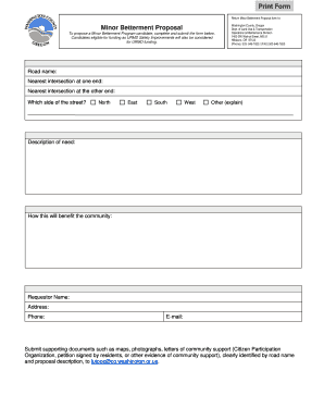 Fillable Online co washington or Minor Betterment Proposal form Fax Email Print - pdfFiller