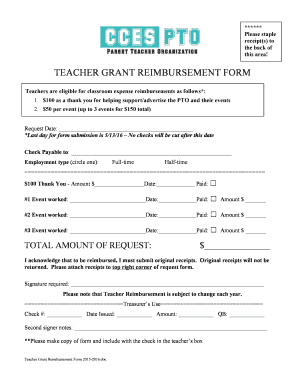Fillable Online Teacher Grant Reimbursement Form 2015-2016doc Fax Email ...