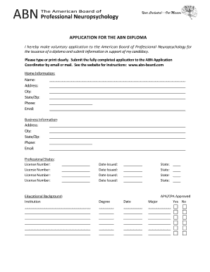 Fillable Online APPLICATION FOR THE ABN DIPLOMA Fax Email Print - pdfFiller