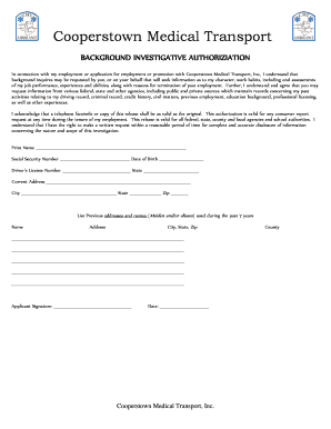 Fillable Online Cooperstown Medical Transport Fax Email Print - pdfFiller